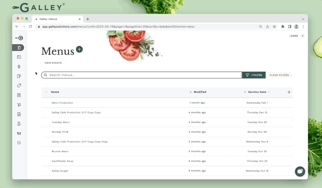 How do I group Menus into an Event?